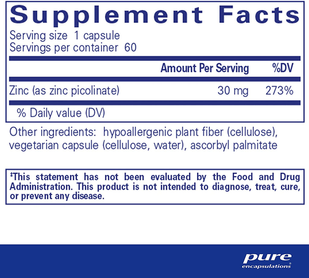 Pure Encapsulations Zinc 30mg 60 Capsules – Unichem Greenhithe Pharmacy