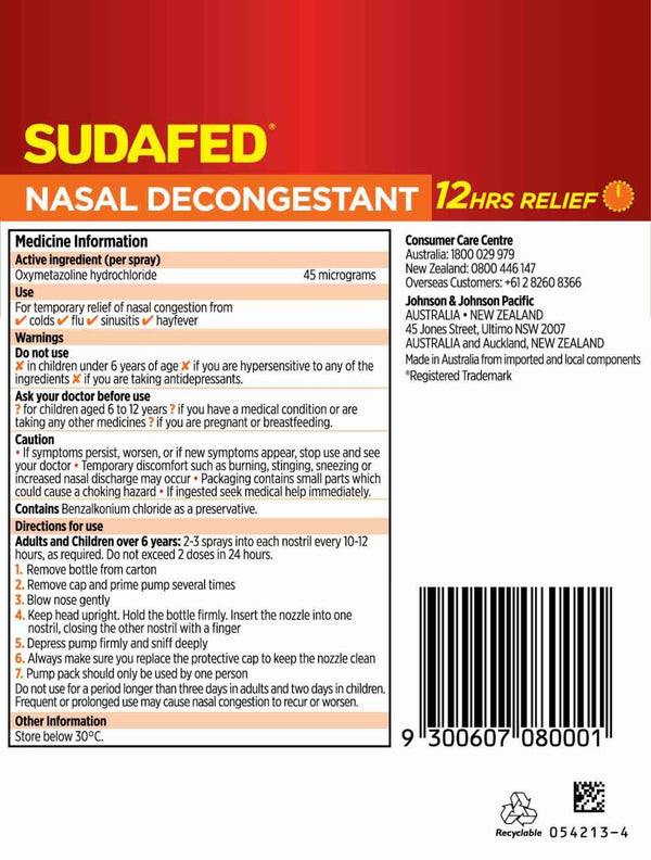 SUDAFED Nasal Spray 20ml – Unichem Greenhithe Pharmacy